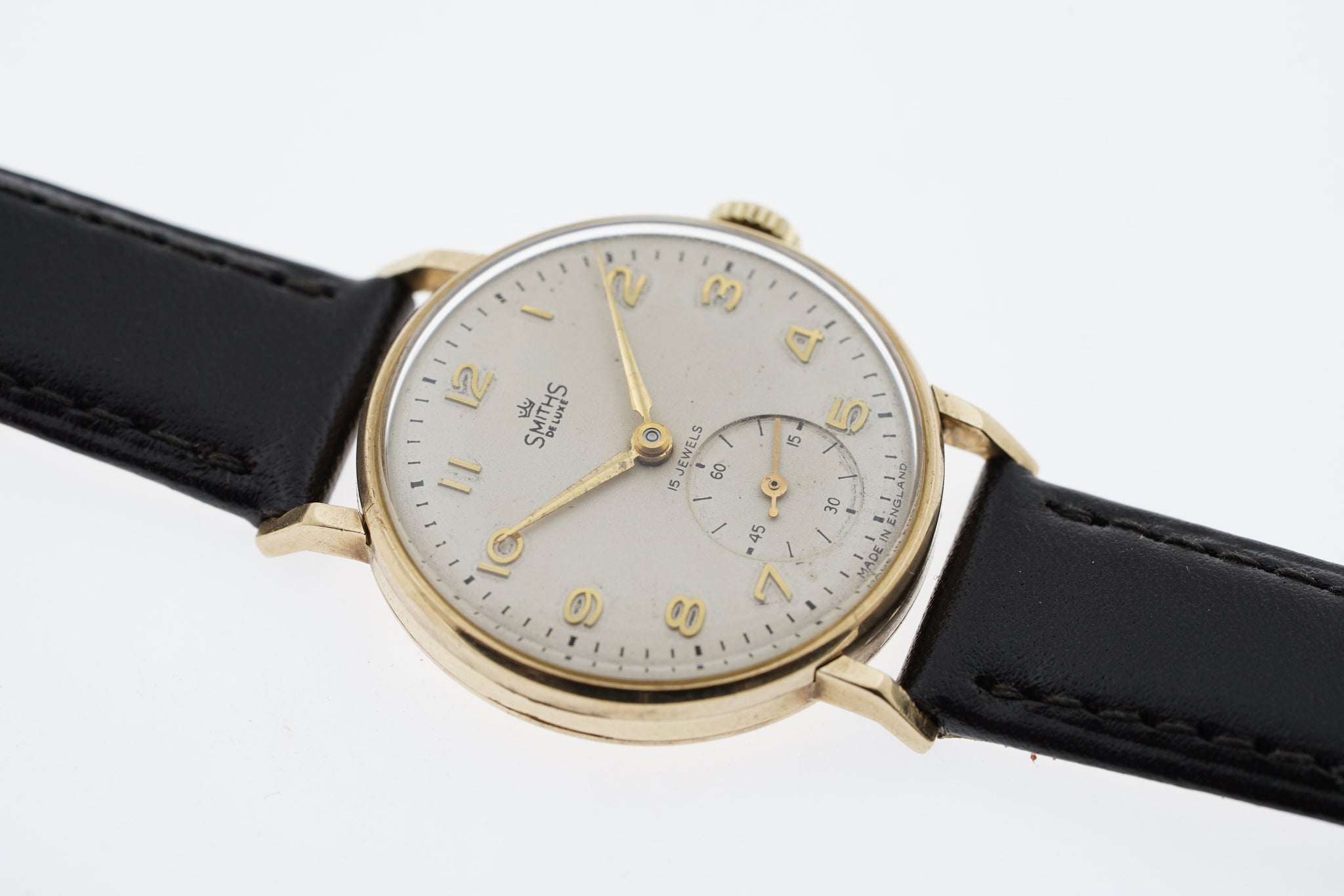 DELUXE SMITHS MADE IN ENGLAND SOLID 9CT GOLD GENTS WRISTWATCH 1955 MOD ...