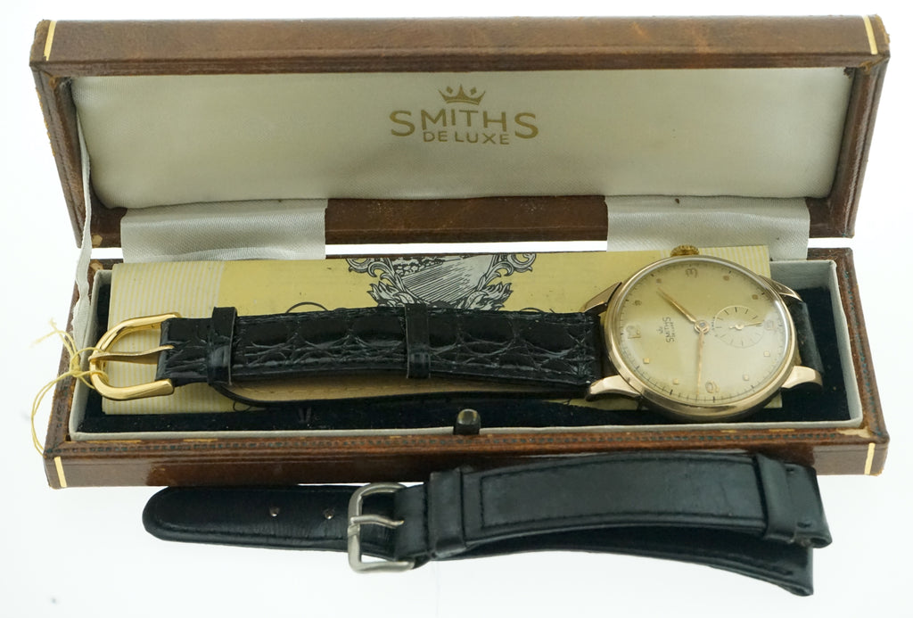 DELUXE SMITHS MADE IN ENGLAND LARGE SIZED 15 JEWEL 9CT GOLD WRISTWATCH ...